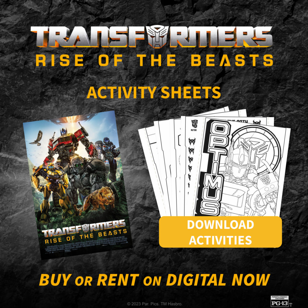 Transformers Rise of the Beasts Bonus Features + Activity Sheets